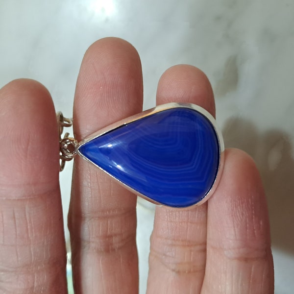 Blue Banded Agate Pendant 925 Sterling Silver Pendant Banded Agate ...