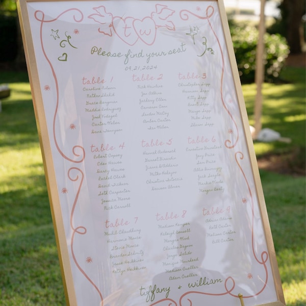 Hand Drawn Wedding Seating Chart Whimsical Seating Chart Quirky Table ...