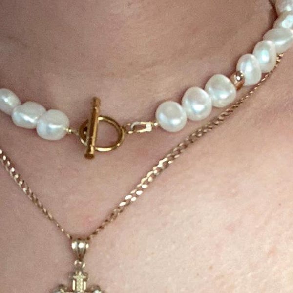 Half Pearl Half Silver Necklace, Half Pearl Half Chain Necklace, Pearl ...