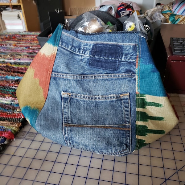 One Pair of Jeans Bag Sewing Pattern, Slouchy Zipper Bag DIY, 2 Sizes ...