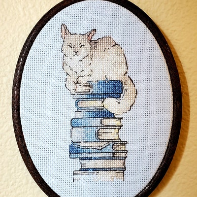 Cat With Books Cross Stitch Pattern Cat Sleeping on the Books Cross ...