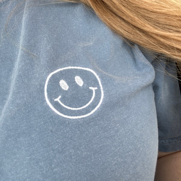 Happy Face Comfort Colors Tee, Smile Shirt, Happy T-shirt, Embroidered ...