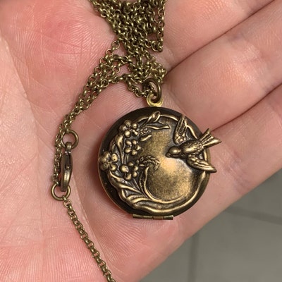 Vintage Bird Locket, Hidden Locket, Nature Necklace, Unisex Jewelry ...