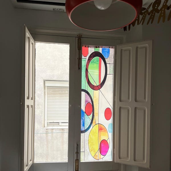 Custom Size Modern Geometric Circle Stained Glass Window Film Abstract ...