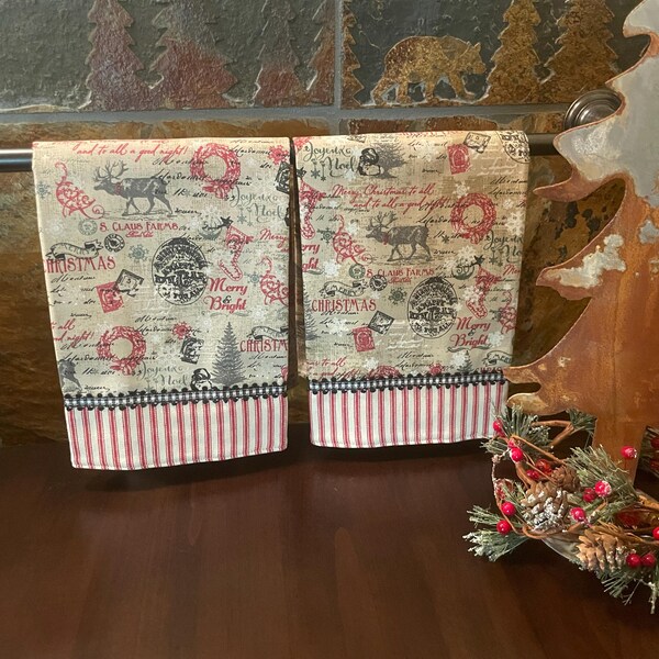 Green Toile Tea Towel, French Country Hand Towel, Kitchen Linen, Green ...