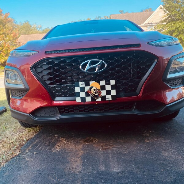 Cool Punk Checkered Skull License Plate | Unique Car Accessories for ...