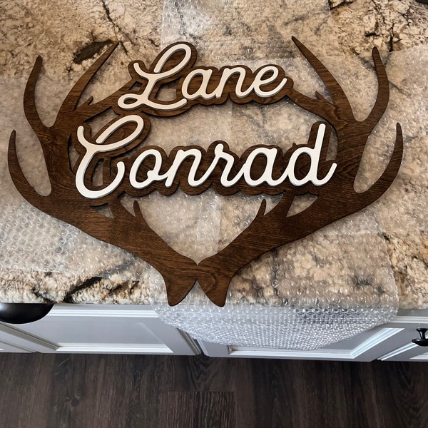 3D Personalized Deer Antler Sign | Boy's Antler Name Sign | Deer ...