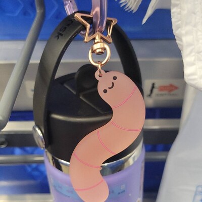 Cute Worm Keychain 3 in Single-sided Kawaii Charm Frosted Pink Acrylic ...