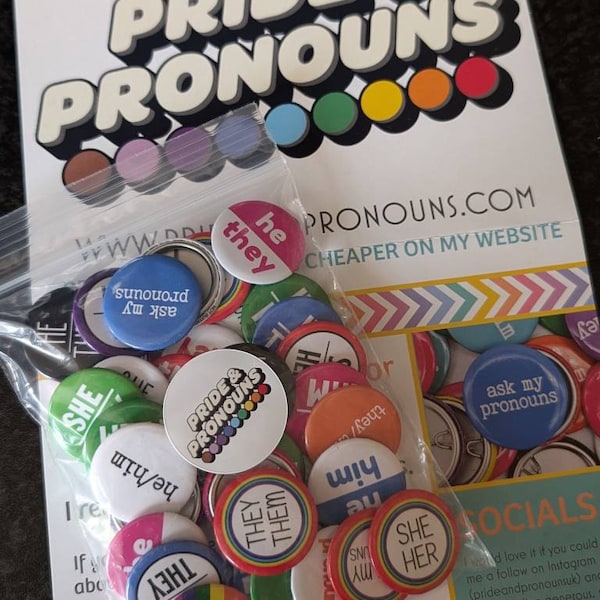 Bulk Pack Blank Pronoun Pins. 1.25 Inches (32mm) Diameter. Customisable. My Pronouns Are ...