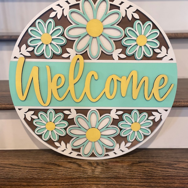Welcome Flower Pattern Sign, Digital Download, Round Door Hanger Svg ...