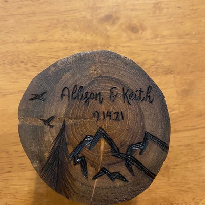 Personalized Wooden Wedding Ring Box Mountain Pine Tree Birds Rustic ...