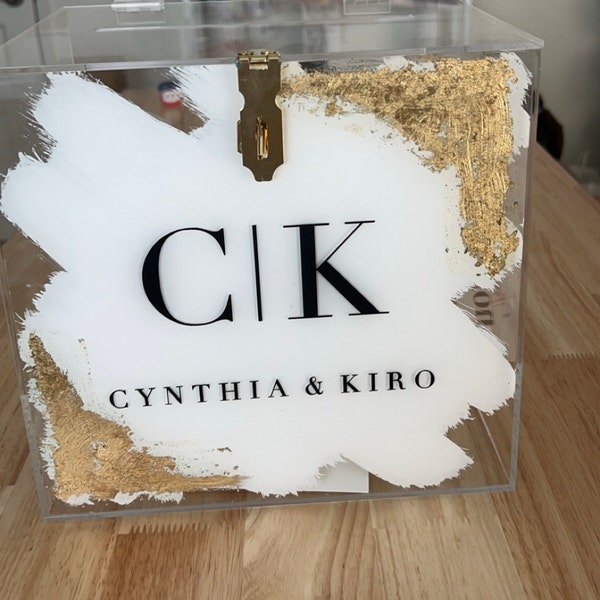Foil Painted Lock and Key Personalized Acrylic Card Box I Painted Card ...