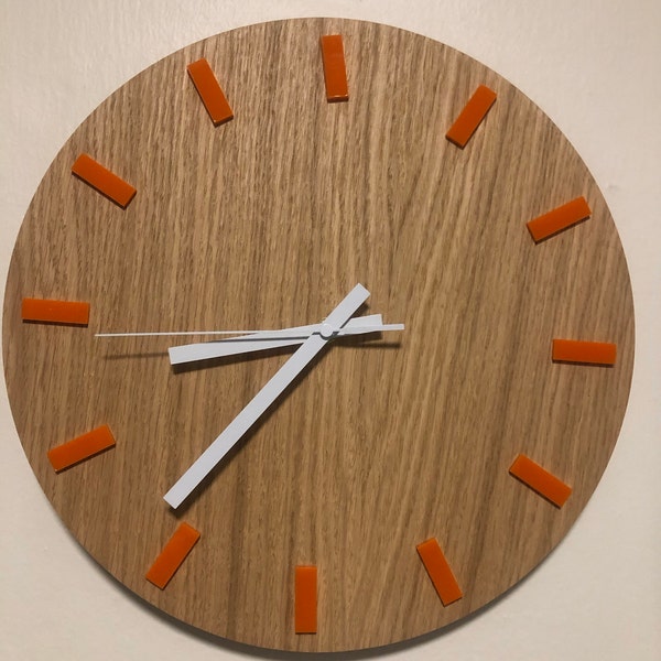 Wall Clock Simple Orange With White Clock Hands, Modernclock 33,5cm ...