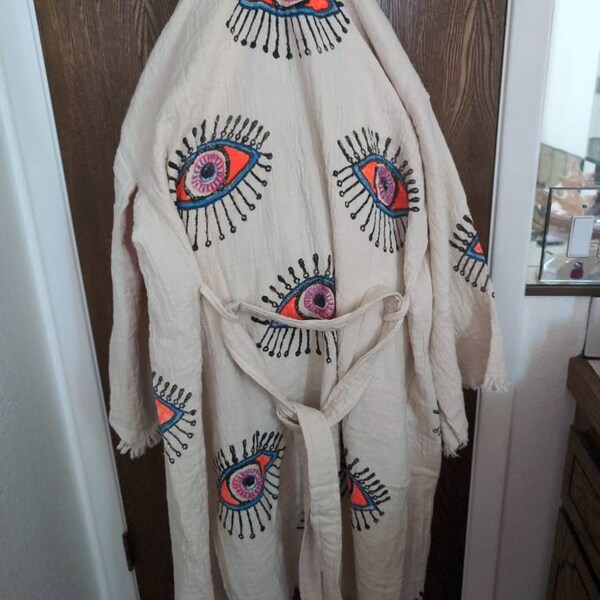 Babada Home Boho Handmade Wood Block Printed Muslin Kimono, 100% Cotton ...