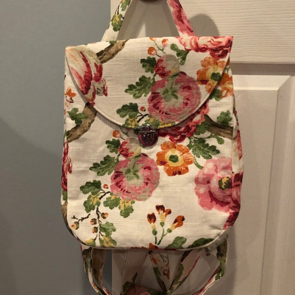 Large Floral Print Backpack Purse, Handmade Mini Backpack Made With ...