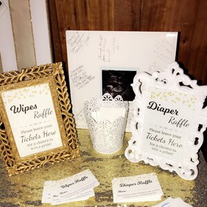 Baby Wipes Raffle Card & Tickets, Diaper Raffle Sign Printable, Silver ...