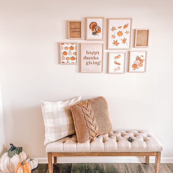 Thanksgiving Printable Gallery Wall Art Bundle, Set of 9 Print at Home ...