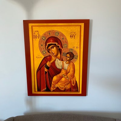 Virgin Mary Icon Panagia Paramythia, Handmade Greek Orthodox Icon ...