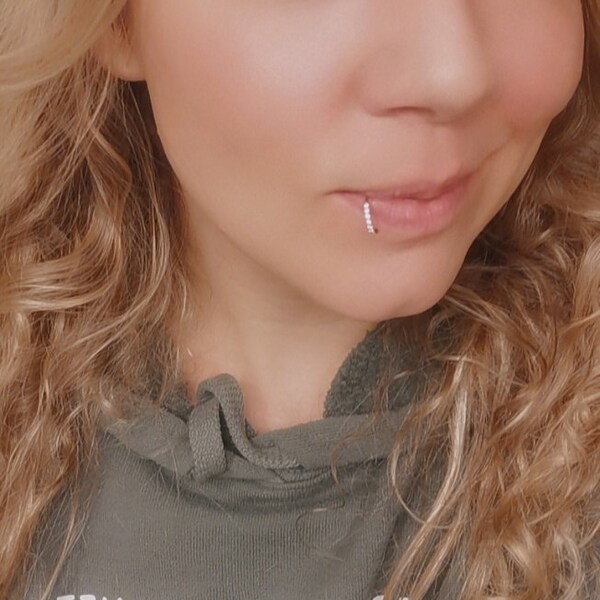 14k Solid Rose Gold Lip Ring..multistone Beandable Seamless Ring..18g ...