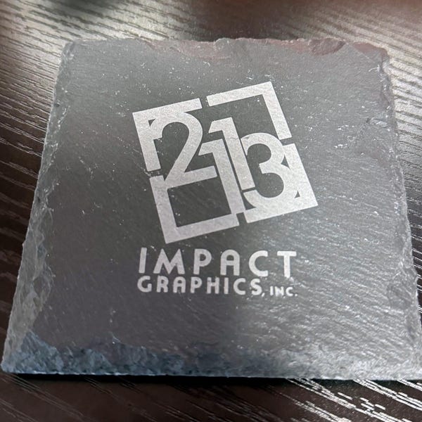 Set of 4 Custom Logo Slate Coasters With Bamboo Coaster Holder ...