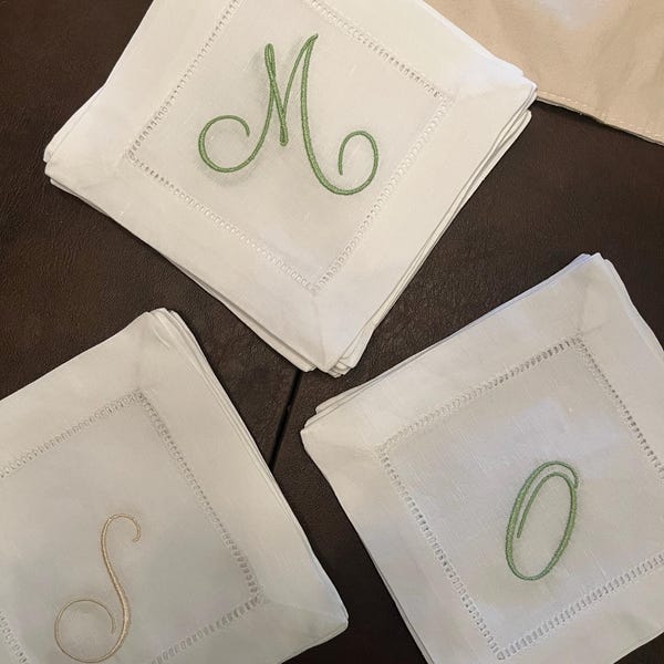 Monogrammed Beige Cloth Napkins: Personalized Embroidered Dinner ...