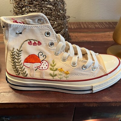 Embroidered Converse/mushroom Converse/embroidered Orange Mushrooms and ...