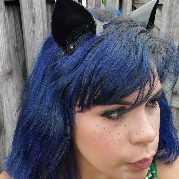 Fluffy Black Wolf Ears Leather/ Realistic Cosplay Kitten Pet Play Furry ...