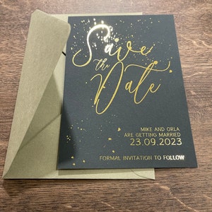 Foil Save the Date Wedding Card Grey Cardstock Rose Gold, Silver Foil ...