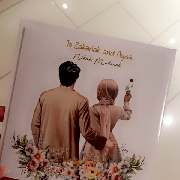 Personalised Muslim Nikkah Mubarak Handmade Card Wedding Day Muslim ...