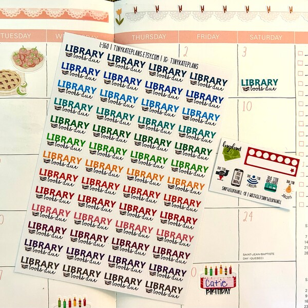 56 Library Books Due Planner Stickers, Reading Planner Stickers, Book ...