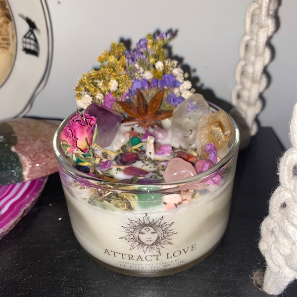 Attract Love Intention Candle Packed With Crystals, Herbs & Flowers ...