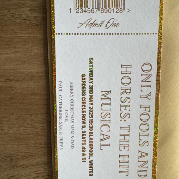 Foil Personalised Gift Ticket | Theatre Show | Theatre | Souvenir ...