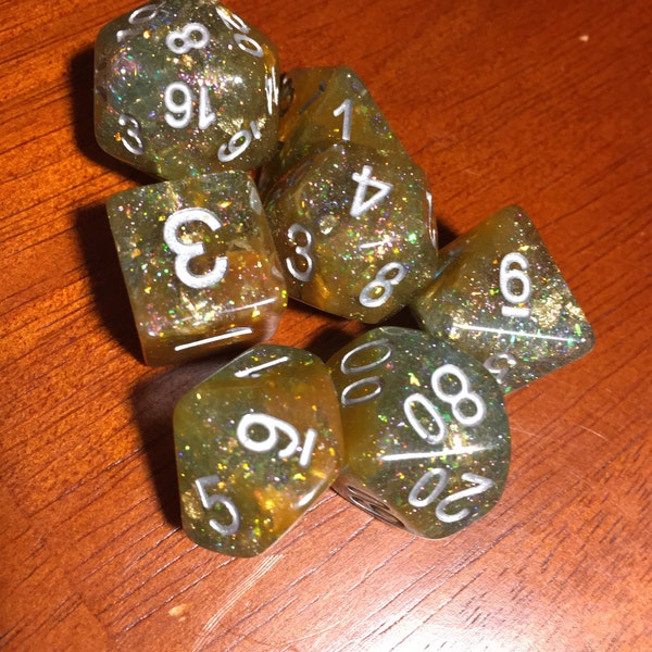 Sulfur Pool Dnd Dice Set: Translucent Glitter & Foil Polyhedral Dice - Etsy