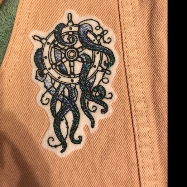 Deep Blue Captain's Ship Wheel Iron on Embroidery Patch Mtcoffinz ...