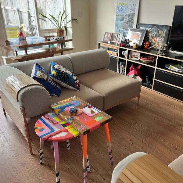 Rainbow Abstract Epoxy Resin Pop Art Side Table, Kitsch Coffee Table ...