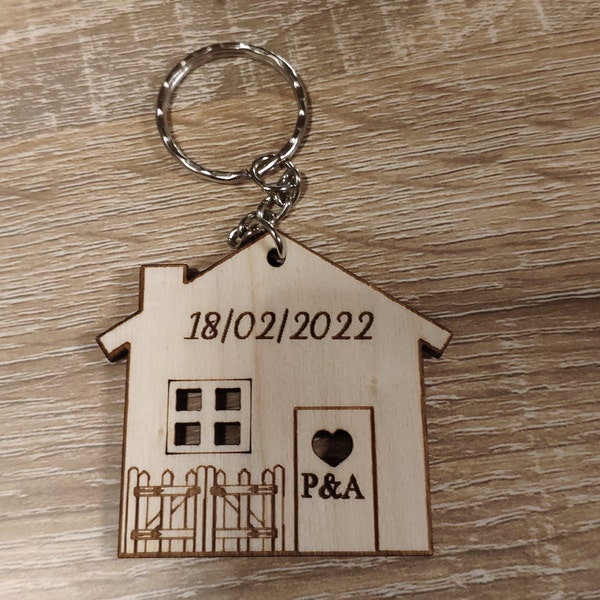 Customizable Wooden House Key Ring, Housewarming Gift, Personalized ...
