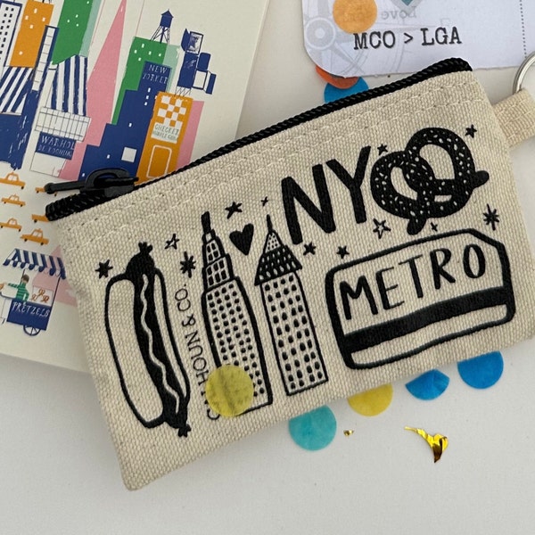 New York Screen Printed Zipper Card Pouch With Key Ring - NYC Coin ...