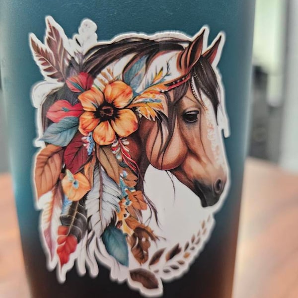Horse Sticker, Gypsy Horse Sticker, Floral Feather Equine Sticker, Boho ...