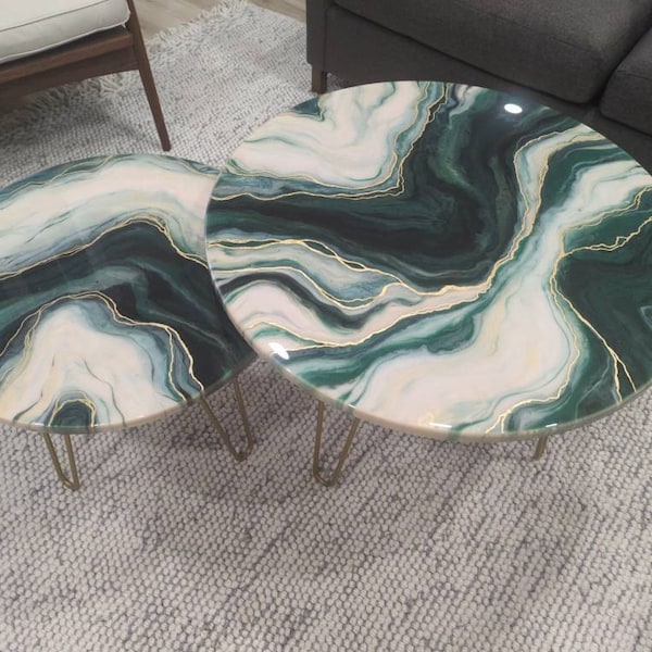Emerald Green Coffee Table, Resin Coffee Table, Green Gold Coffee Table ...