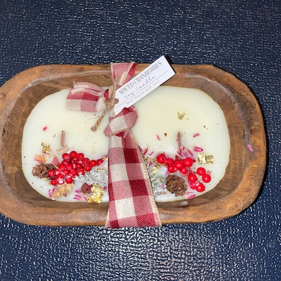 Spring Floral Dough Bowl Candle Wooden Bowl 14oz Coconut Soy Hand