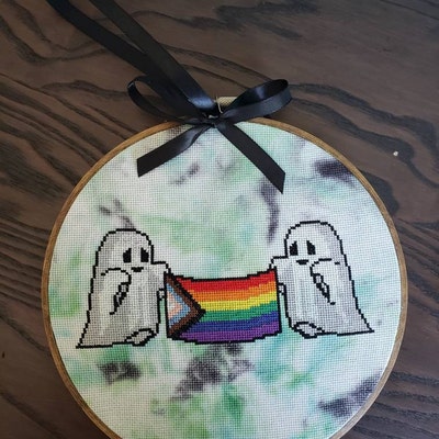 Spooky Ghosts With Pride Flags LGBTQIA Gay Pride Counted Cross Stitch ...