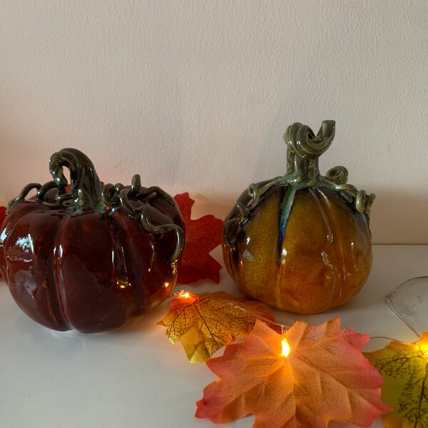 Ceramic Pumpkin, Handmade Pottery Pumpkin, Pumpkin Ornament, Halloween ...