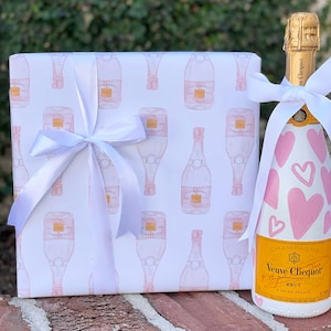 Rosé Champagne Gift Wrap, Summer Champagne Wrapping Paper, Watercolor ...