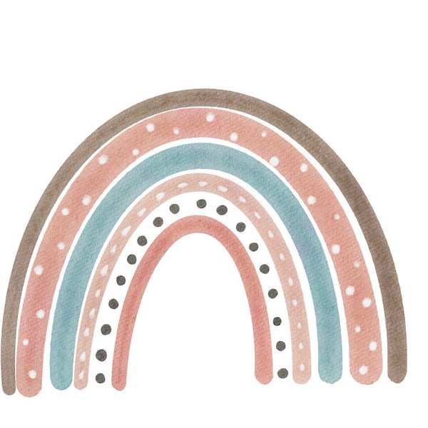 Watercolor Boho Rainbow Clipart: Pastel Rainbow Decor (PNG Digital ...
