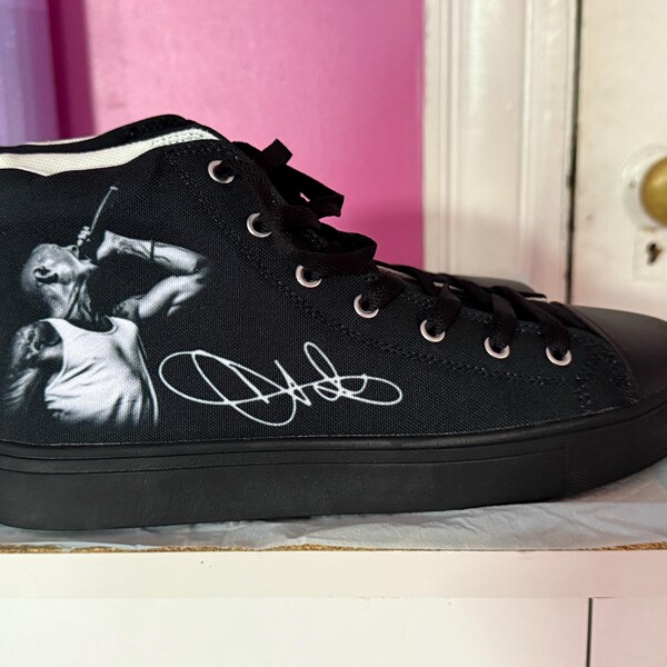 Chester Bennington Signature With Portrait and LP Men’s High Top Canvas ...