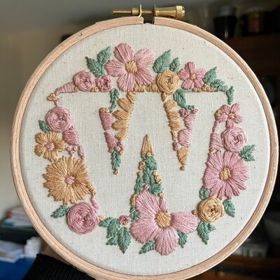 Floral Initial Embroidery Kit / Beginner Embroidery Kit / Flower ...