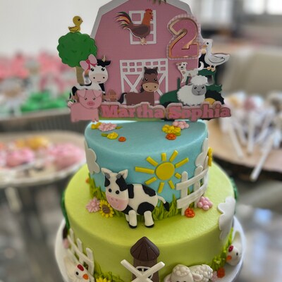 Pink Farm Cake Topper Girl Farm Pink Farm Birthday Farm Themed Party ...