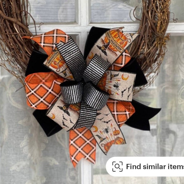 Large Fall Bow for Front Porch or Mailbox Fall Decor Mixed Ribbon Bow ...