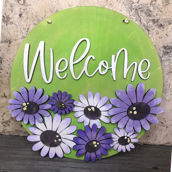 Welcome Daisy Door Hanger Sign File SVG, Spring Flower, Summer ...