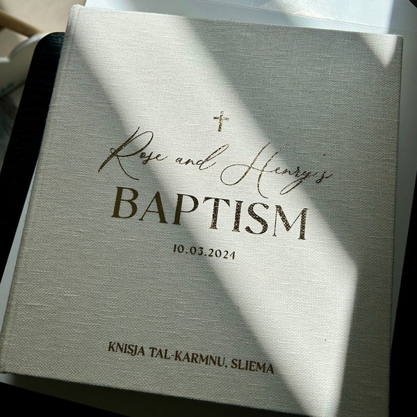 Personalized Baby Baptism Memory Album | Linen Photo Scrapbook With ...